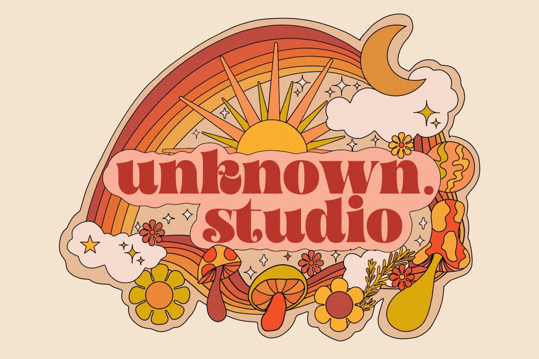 Warm Vintage Spacey Logo Design | 70s Logo | Retro Rainbow 70s Logo ...