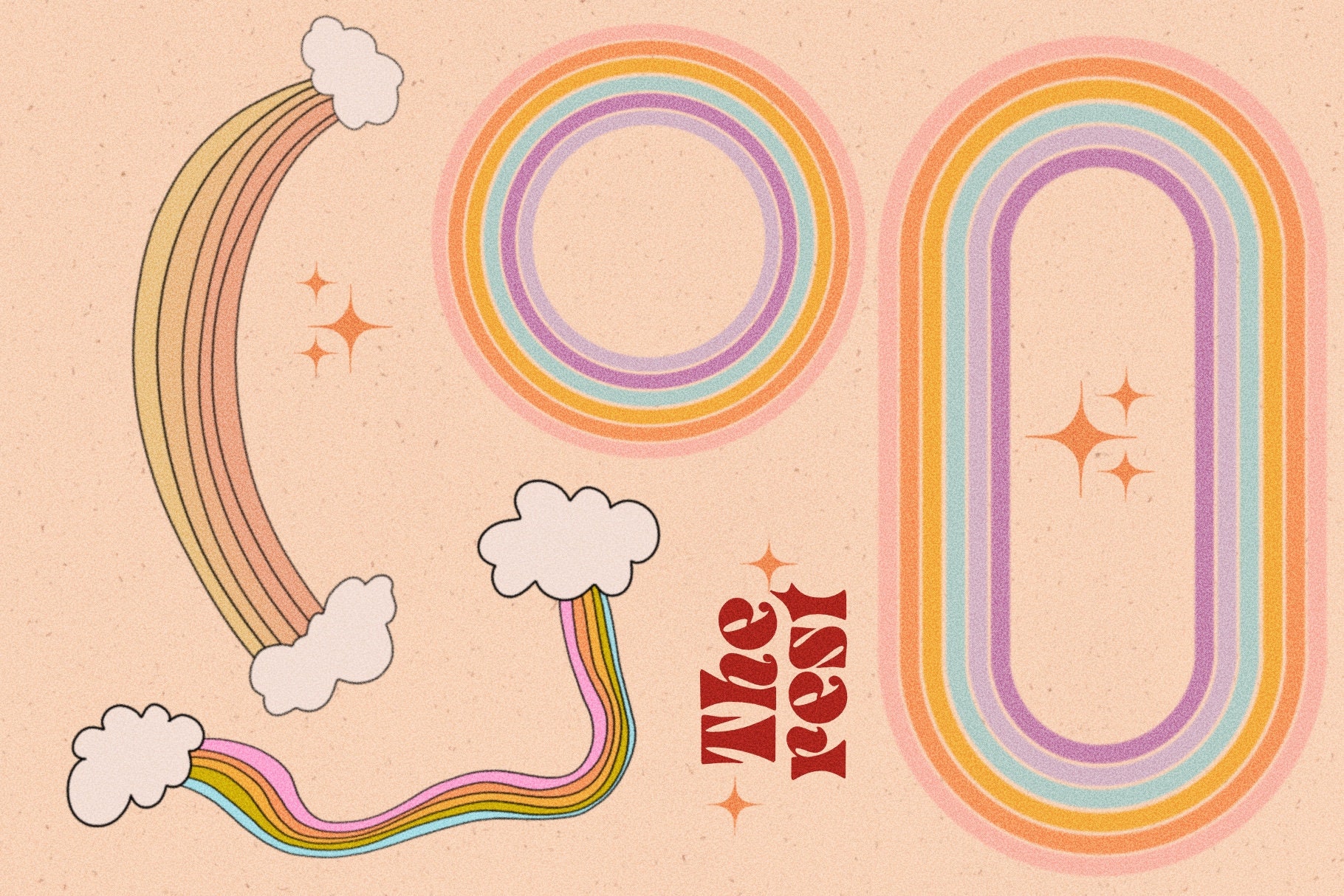 Retro Rainbows Illustration Pack - Vector & PNGS - 70s Rainbow ...