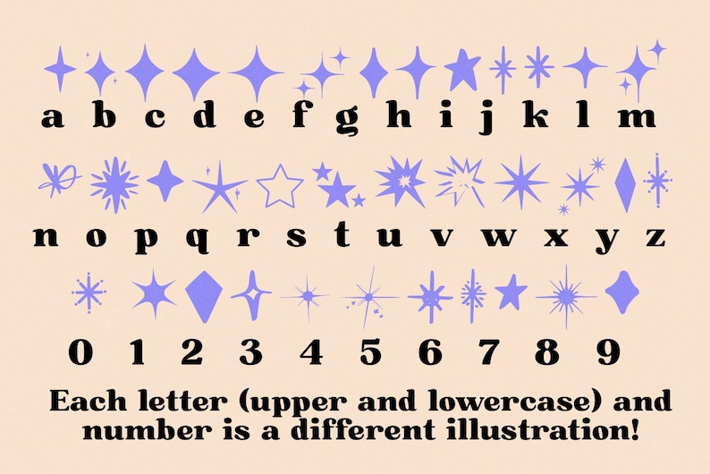 Stars & Sparkles Vector Font - Star Clip Art - Sparkles Clip Art - 70s ...