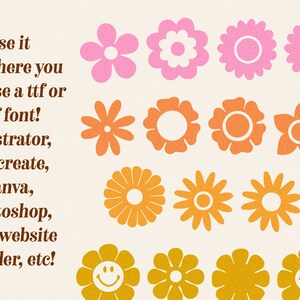 Retro Flowers Font - Flower Clip Art - 70s Flowers Clip Art - 70s Stars ...
