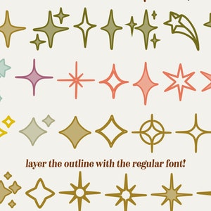Stars & Sparkles Vector Font - Star Clip Art - Sparkles Clip Art - 70s ...