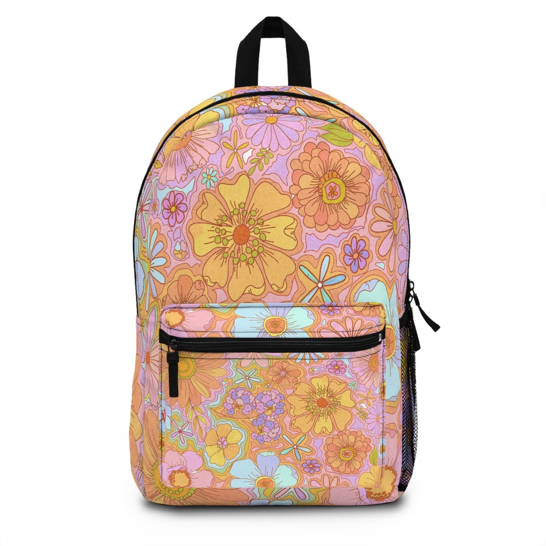 Vintage 70s Flower Power Pastel Backpack | 70s Backpack | 70s Bookbag ...