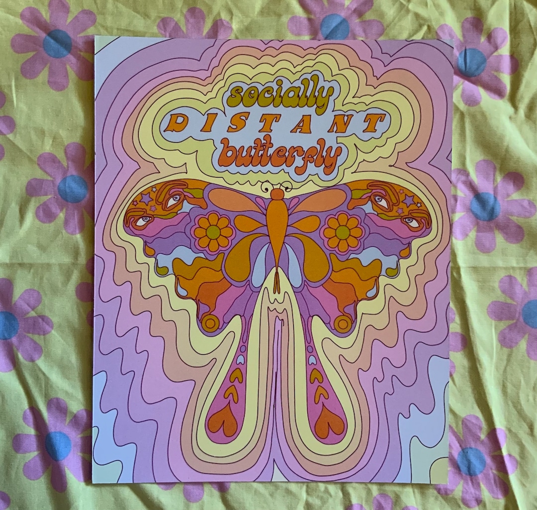 Socially Distant Butterfly Print | 70s Butterflies | 70s Art | 70s ...