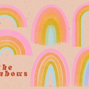 Retro Rainbows Illustration Pack - Vector & PNGS - 70s Rainbow ...
