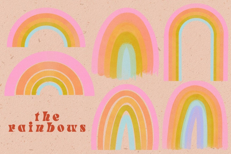 Retro Rainbows Illustration Pack Vector & PNGS 70s Rainbow - Etsy