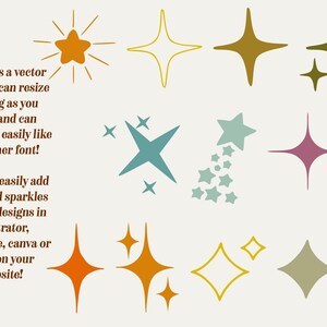 Stars & Sparkles Vector Font - Star Clip Art - Sparkles Clip Art - 70s ...