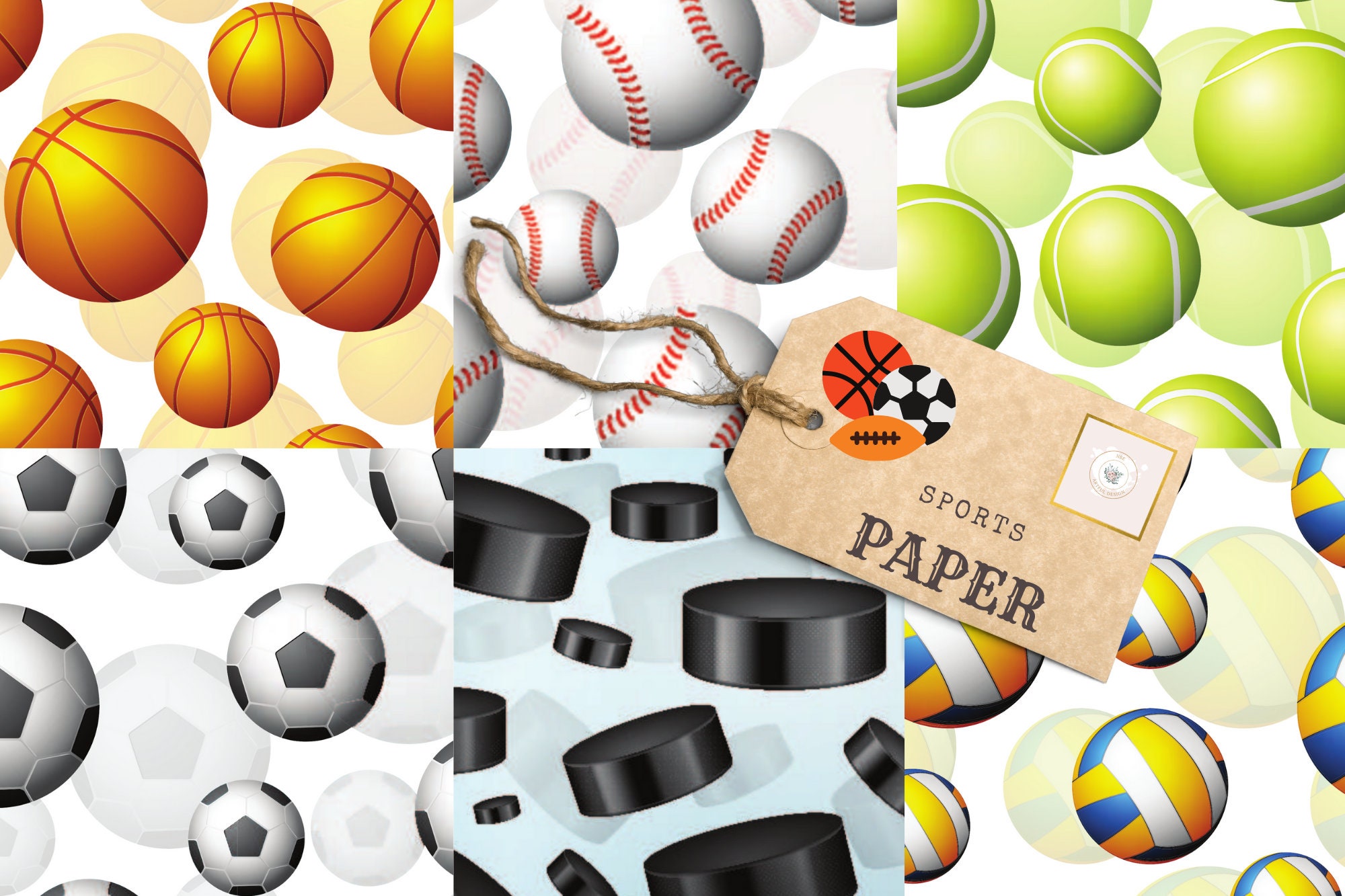 DIGITAL Sports Balls Paper Scrapbooking Craft Background Invitations ...