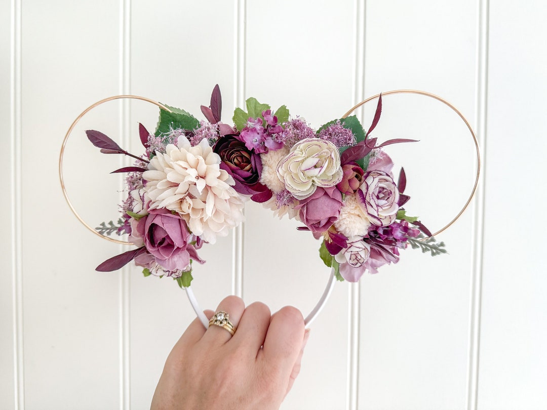 Disney Floral Ears, Purple and Cream Floral Minnie Ears, Disney Hen Do ...