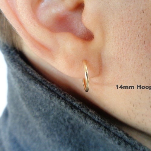 14k Solid Gold Hoop Earrings 15mm Thin Endless Hoops Etsy