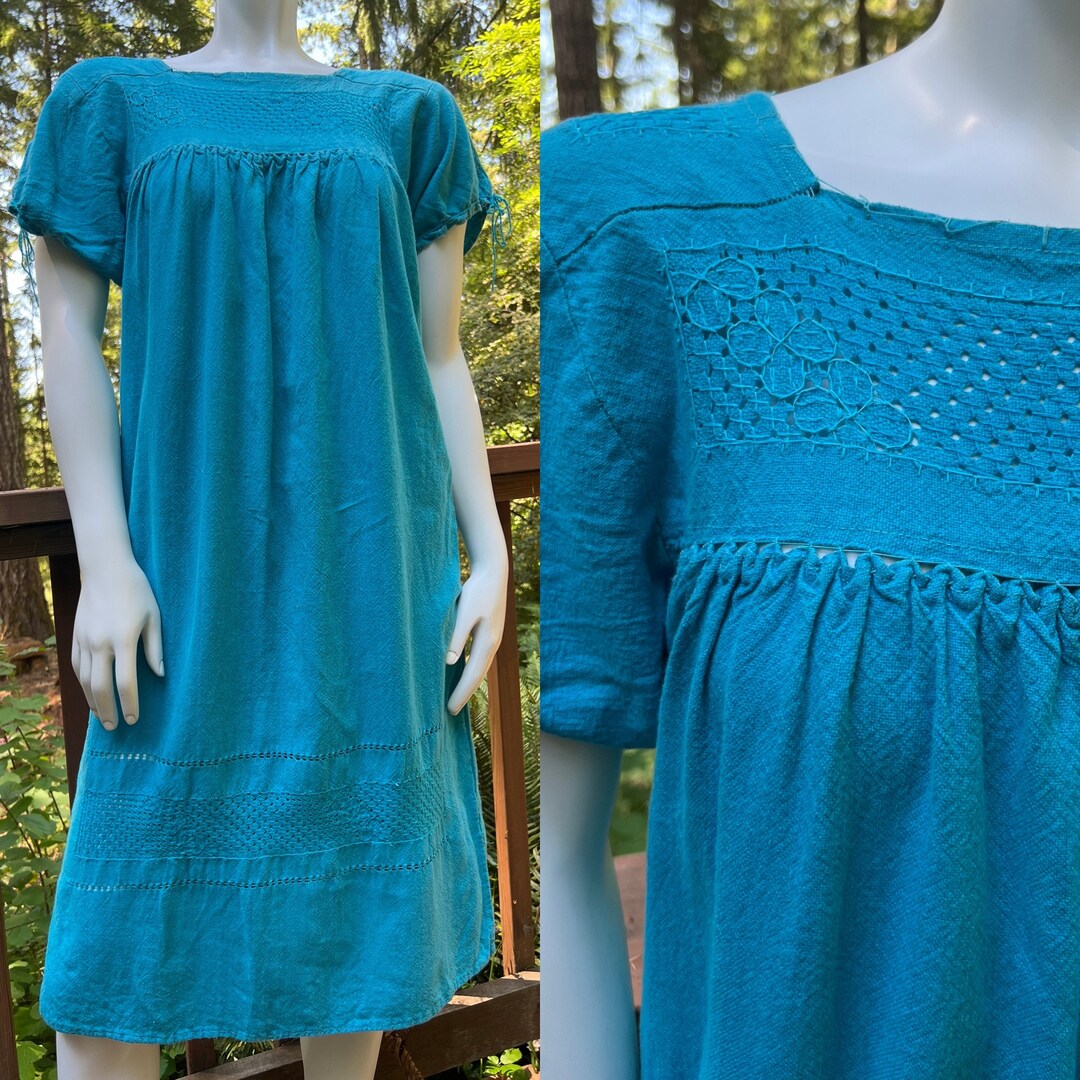 Vintage Cotton Sun Dress // Blue Dress, Summer Dress, Cotton Dress ...