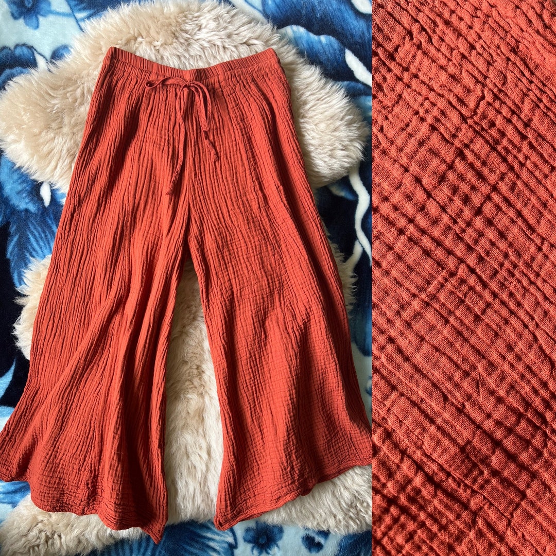Vintage Orange Cotton Thai Gaucho Pants Hippie Flowy Orange Natural ...