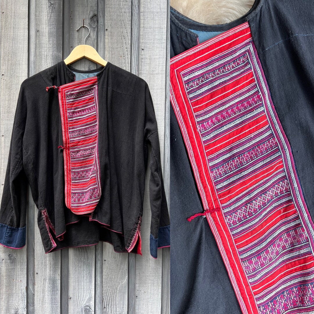 Vintage Hill Tribe Jacket Textile Wearable Art Batik Tapestry Woven ...