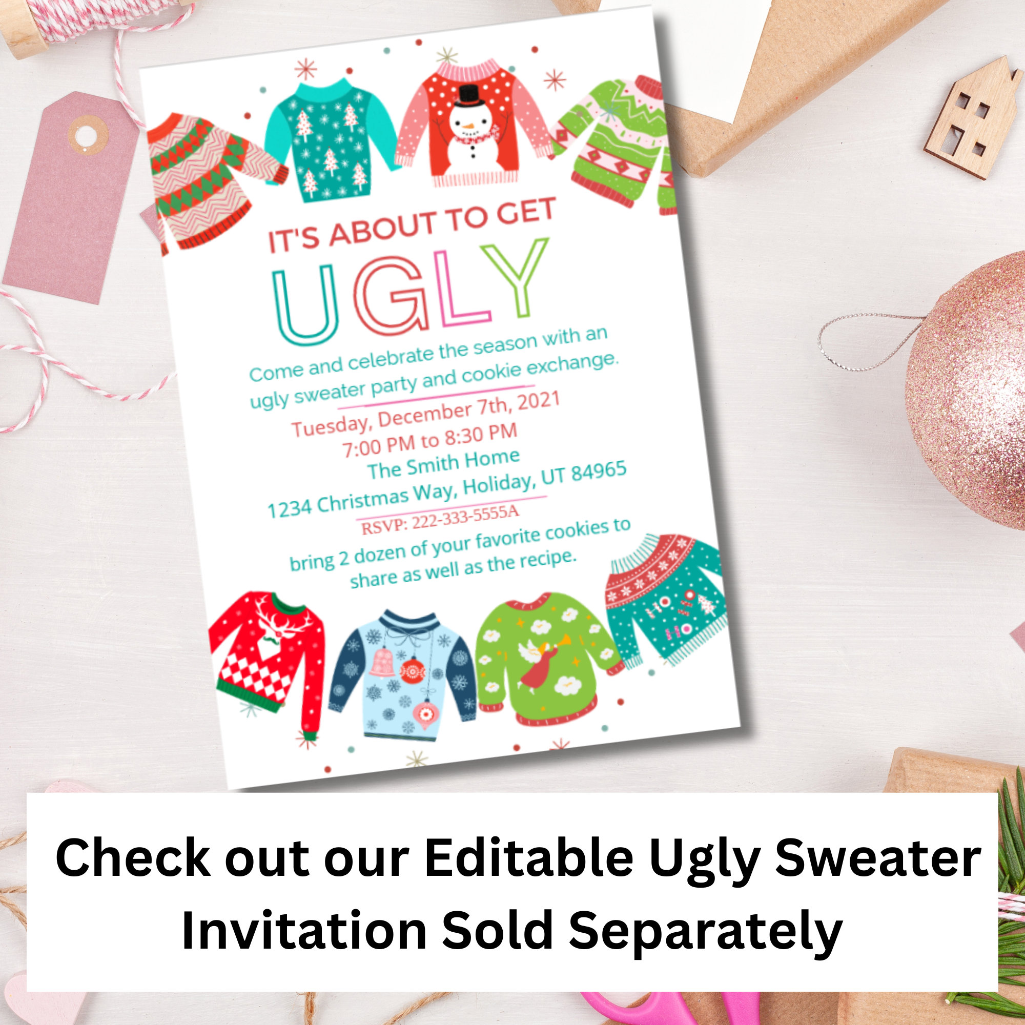 Editable Ugly Sweater Party Award Certificate, Christmas Party Award ...
