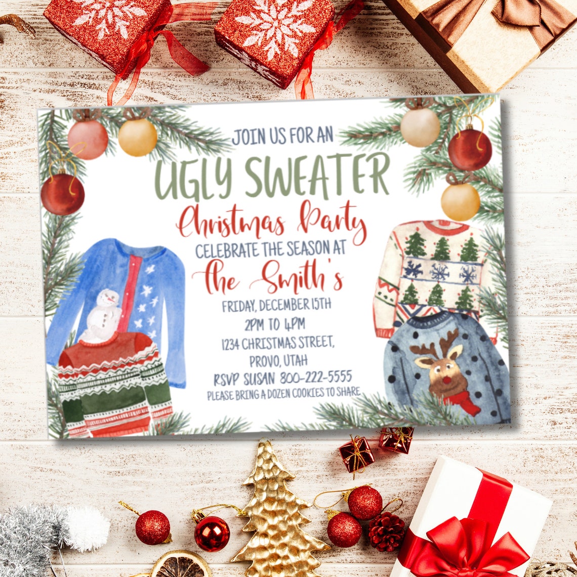 Editable Ugly Sweater Party Invitation, Christmas Party Invitation ...