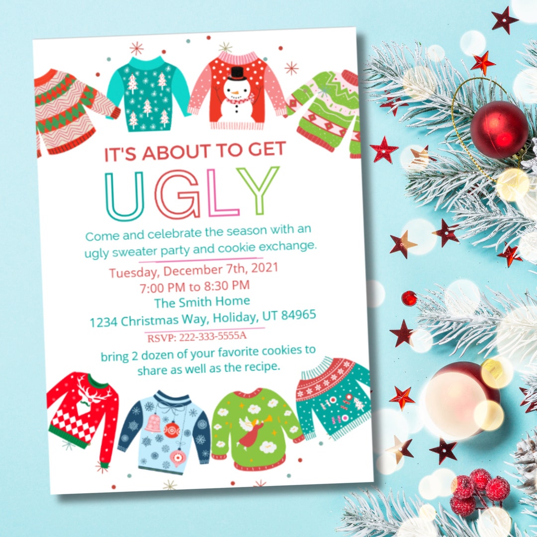Editable Ugly Sweater Party Invitation, Christmas Party Invitation ...