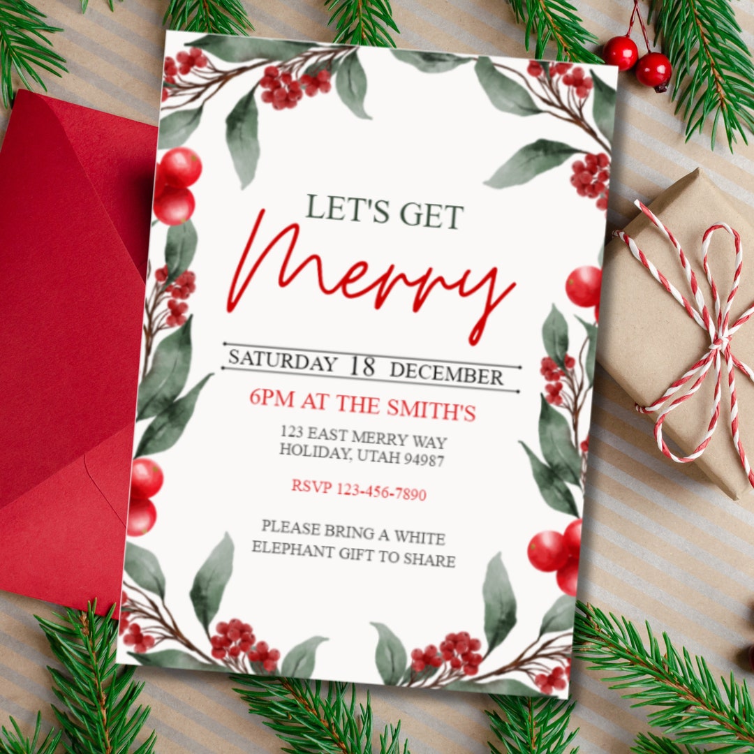 Editable Christmas Party Invitation, and Thank You Cards, Christmas ...