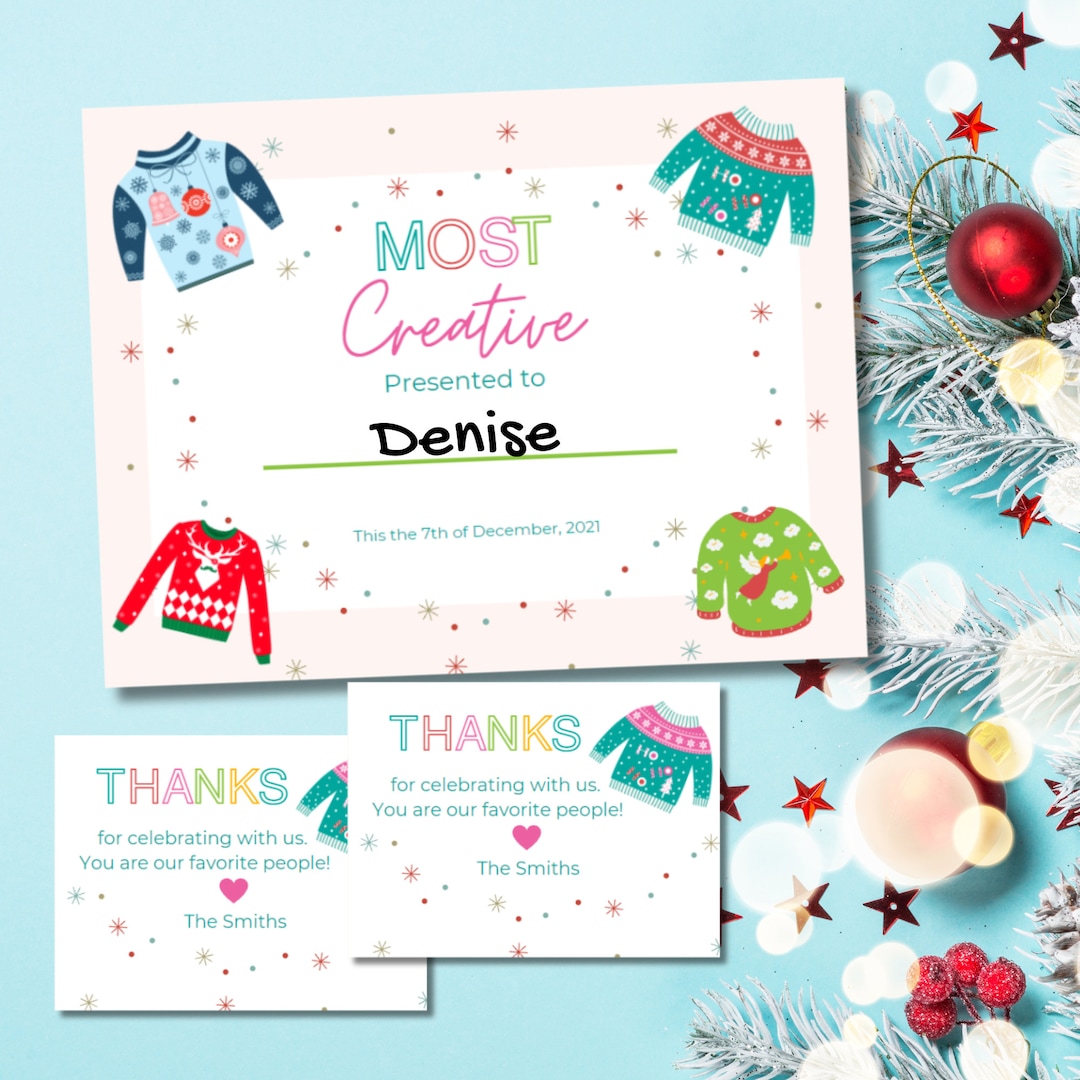 Editable Ugly Sweater Party Award Certificate, Christmas Party Award ...