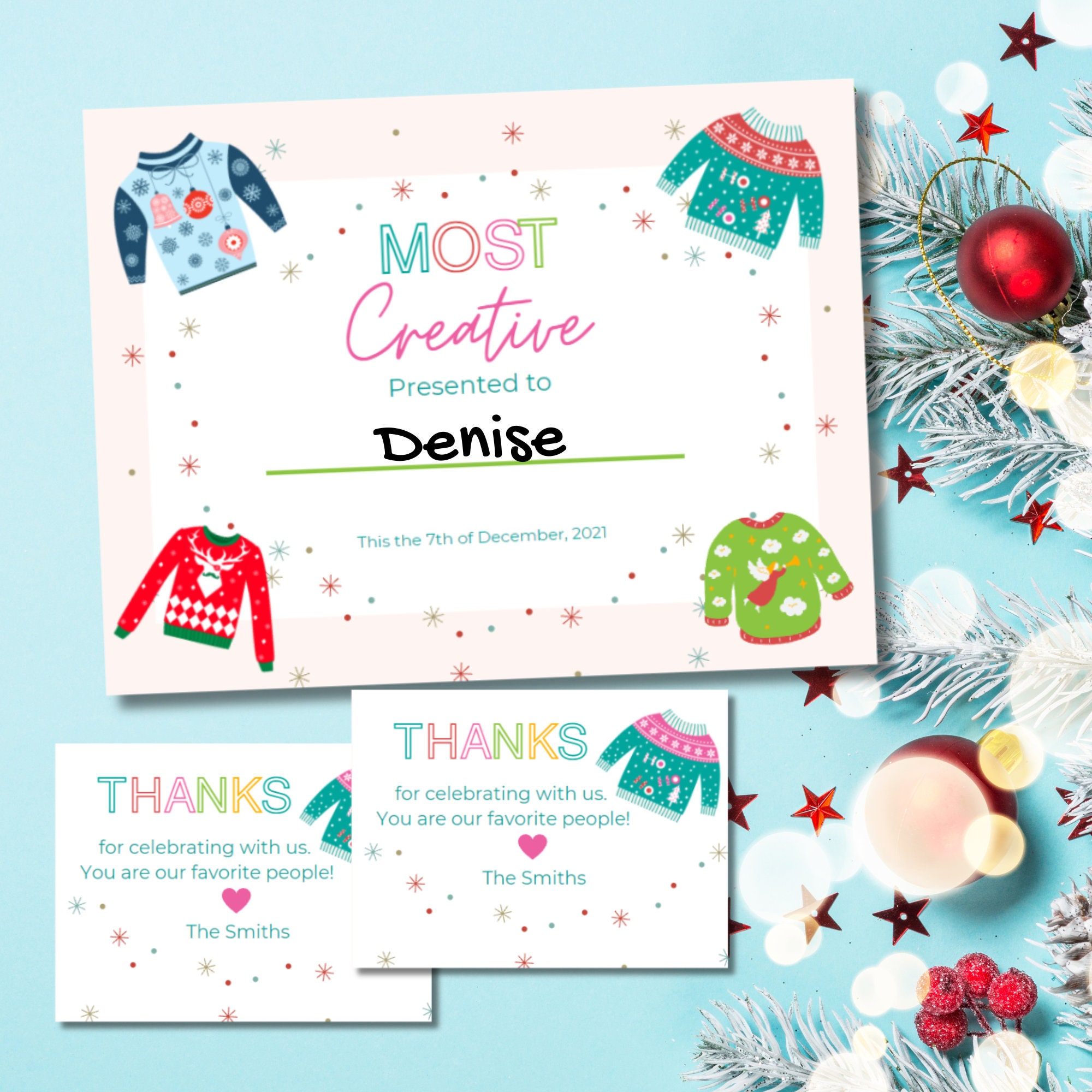 Editable Ugly Sweater Party Award Certificate, Christmas Party Award ...