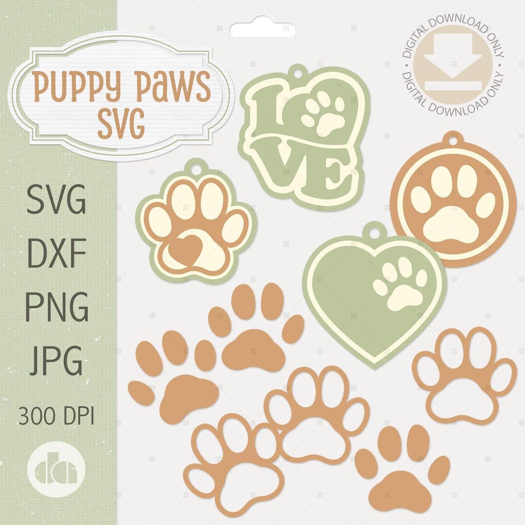 Puppy Paws SVG Clipart: Dog Tag Cut Files (digital Download) - Etsy