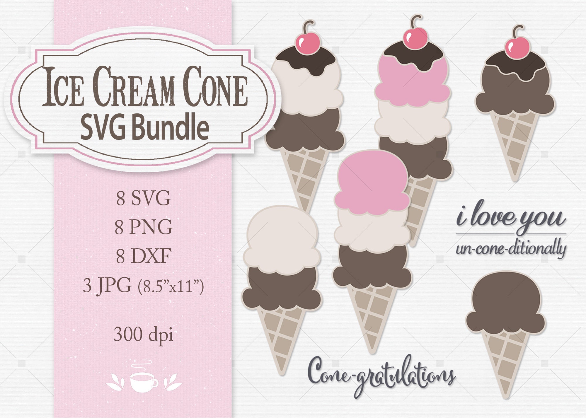 Ice Cream Cone Bundle Layered SVG DXF Cut File PNG Digital - Etsy