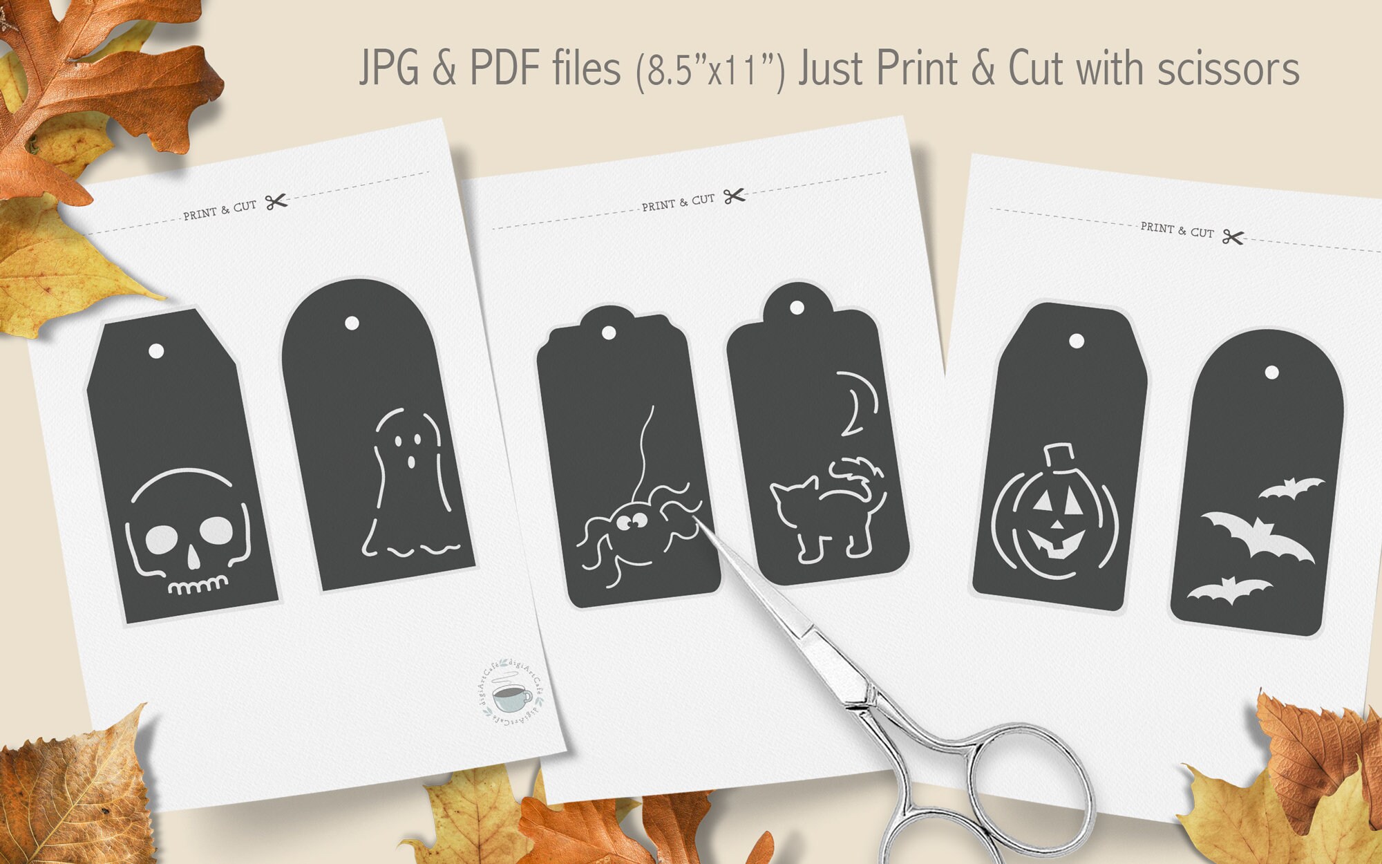 Halloween Gift Tags, Layered SVG & DXF Cut Files, Jpg and PDF Print and ...