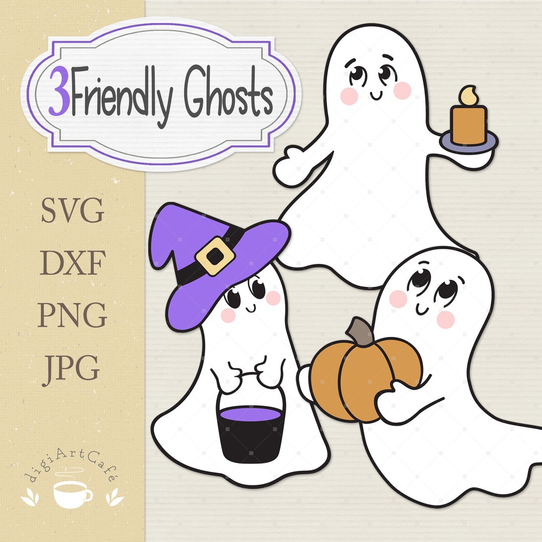 3 Friendly Ghosts Layered SVG, DXF Cut Files, PNG Digital Downloadable ...