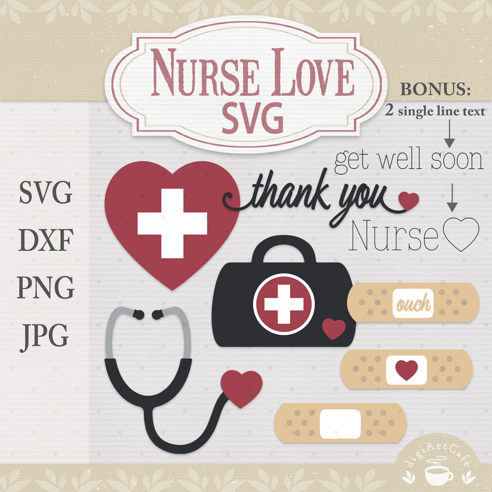 Nurse Love, Layered SVG, DXF Cut File, PNG Clipart, Jpg Print & Cut ...