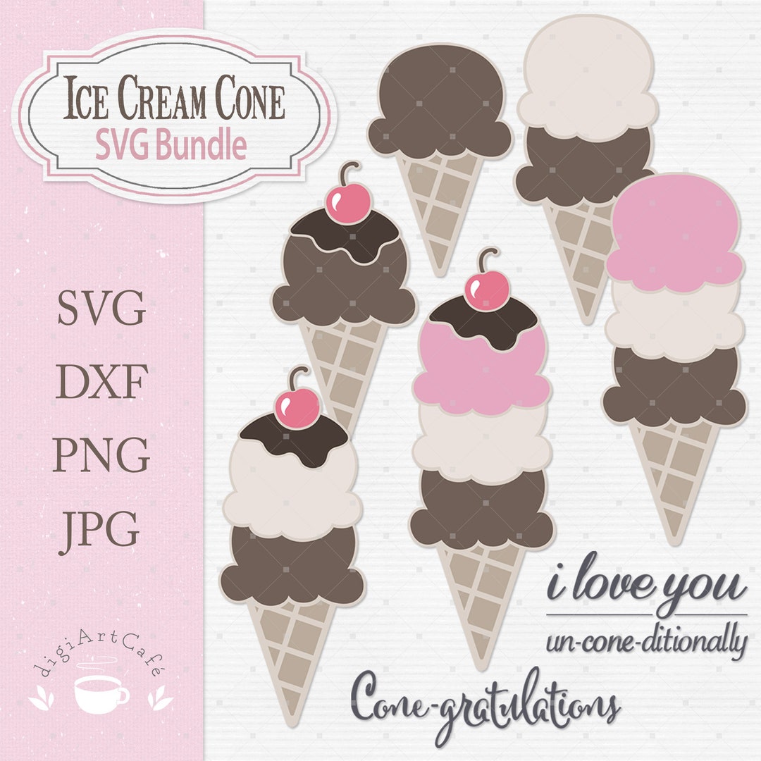 Ice Cream Cone Bundle Layered SVG, DXF Cut File, PNG Digital ...