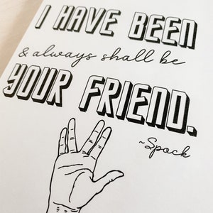 Star Trek Spock Inspired Friendship Quote Card - Etsy
