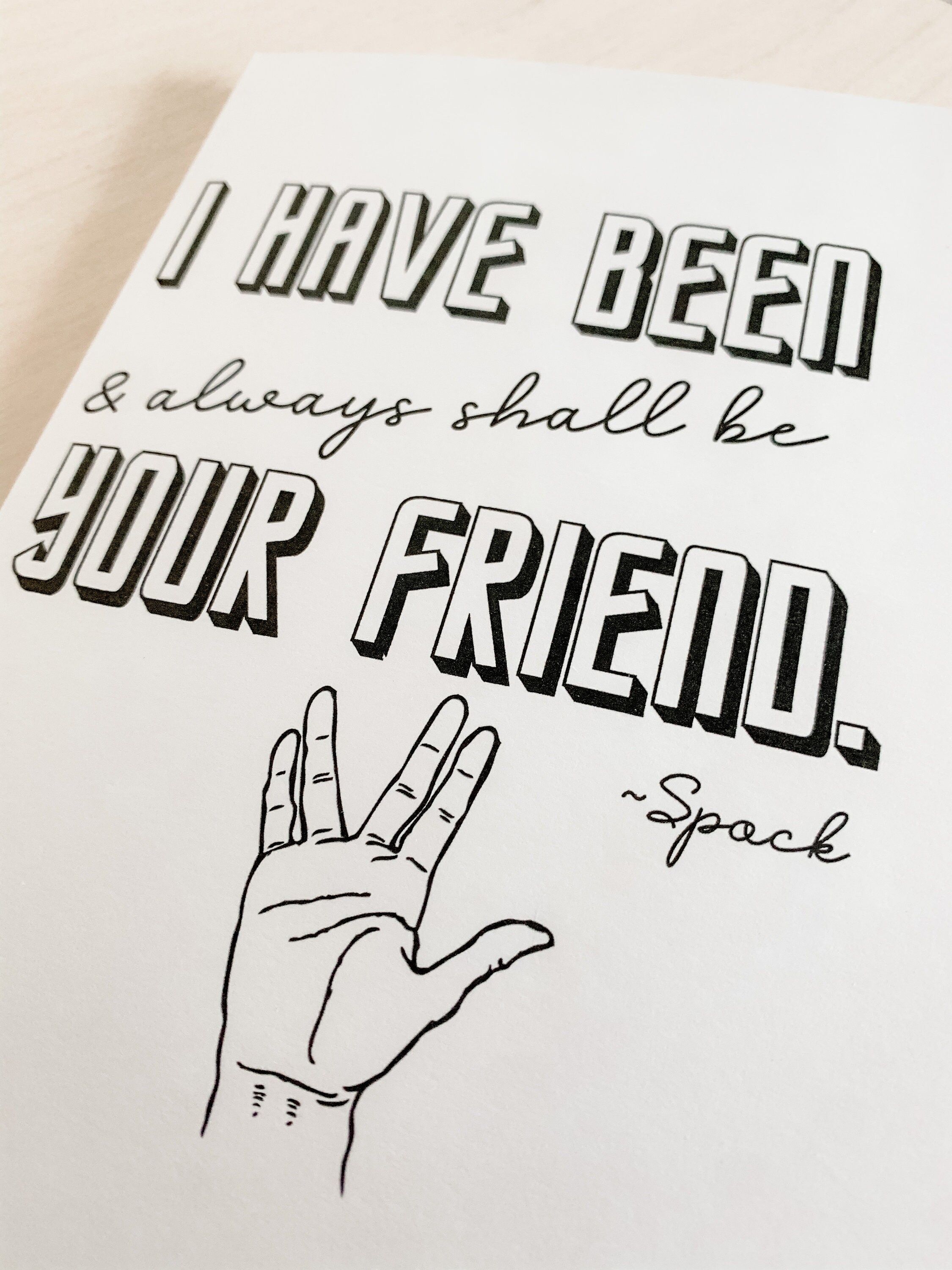 Star Trek Spock Inspired Friendship Quote Card - Etsy