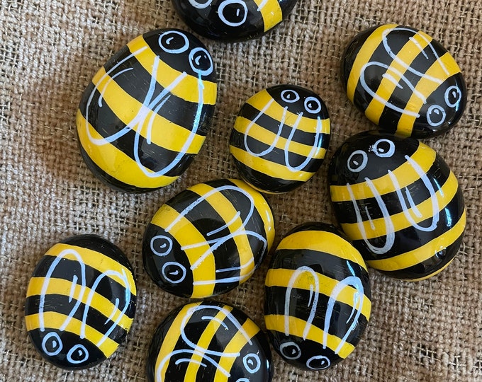 Bee Rocks, Set of 3 Painted Rocks, Resin Coated, Bee Gift, Bee Art ...