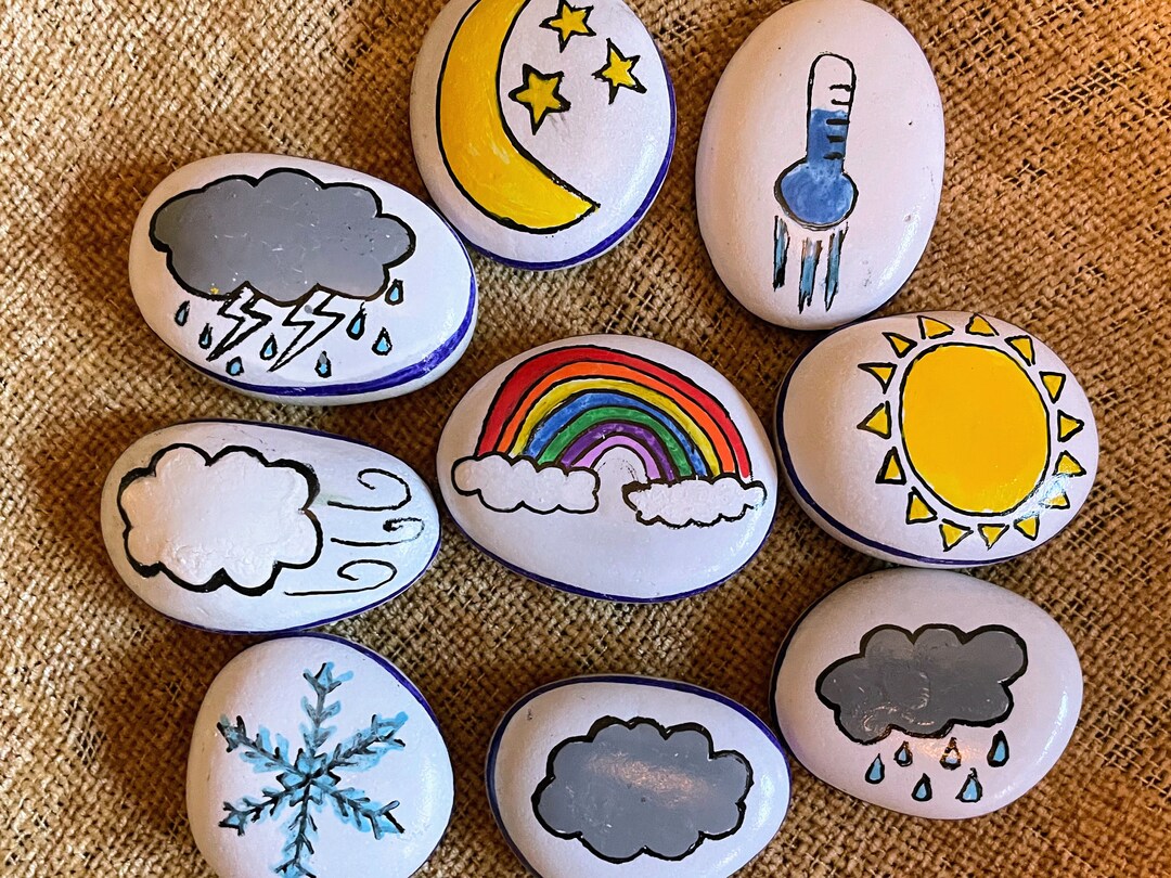 Hand Painted Weather Story Stones, Montessori Learning Toy - Etsy