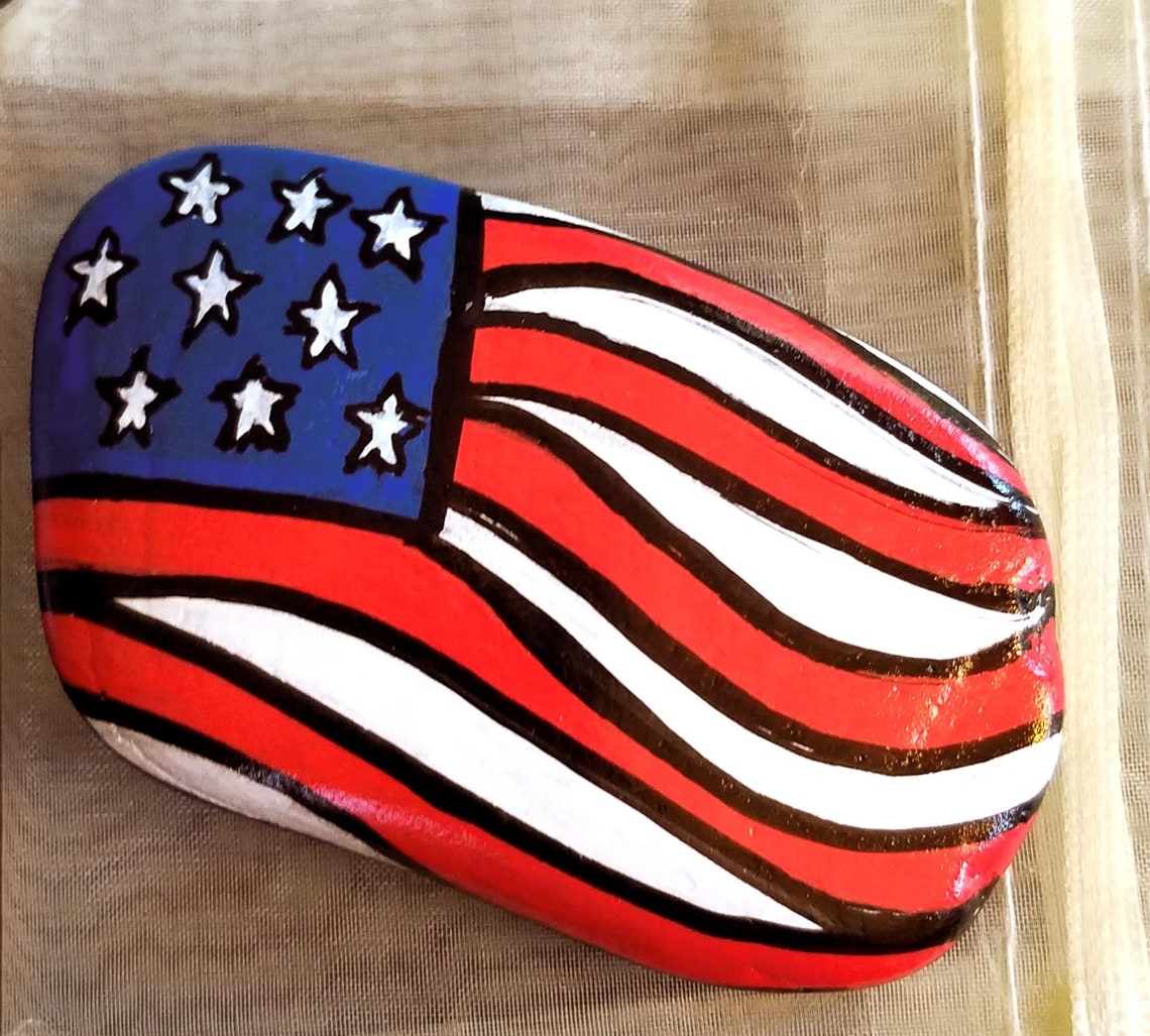 American Flag Painted Rock Patriotic Painted Stone Fourth - Etsy