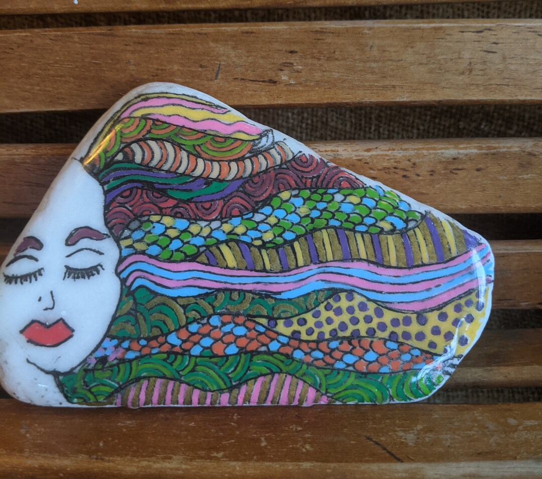 Zentangle Woman Painted Rock: Santorini Art Gift - Etsy
