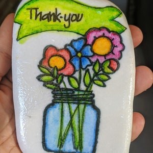 Thank-you Painted Rock, Painted Santorini Stone,hand-painted Floral ...