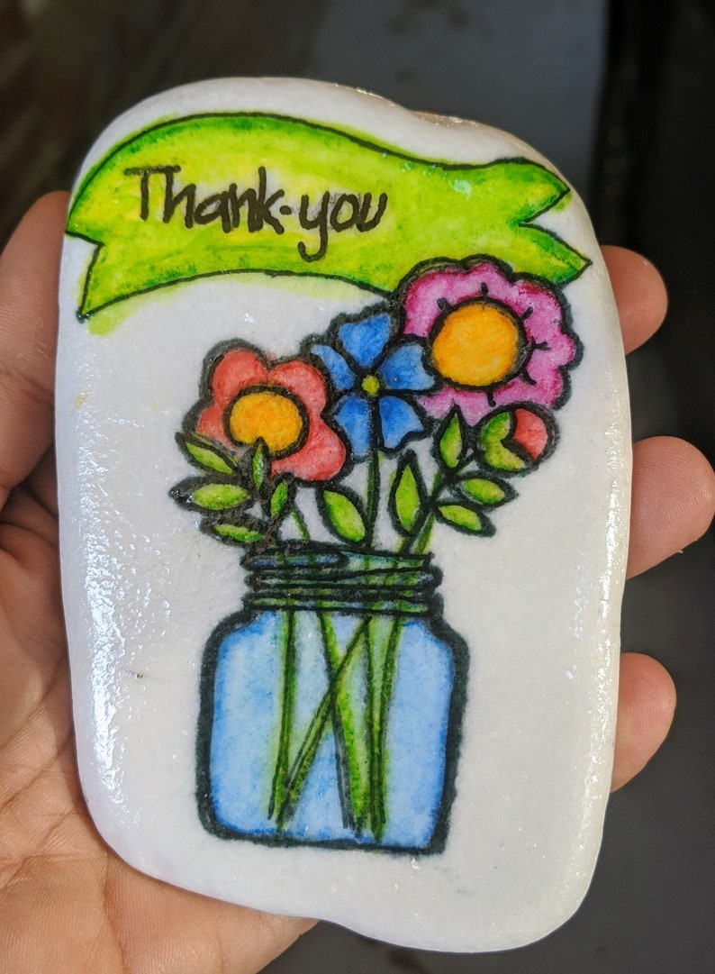 Thank-you Painted Rock Painted Santorini Stonehand-painted | Etsy