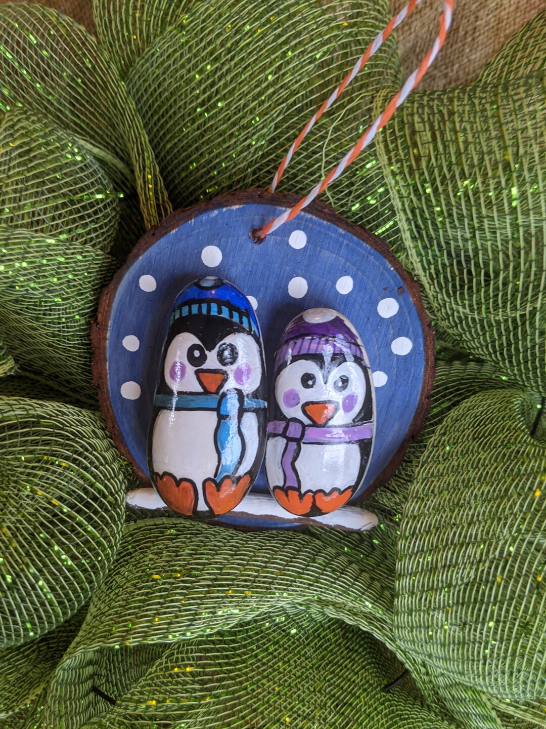 Penguin Painted Rock Ornament, Hand Painted Penguin Rocks, Pebble Art ...