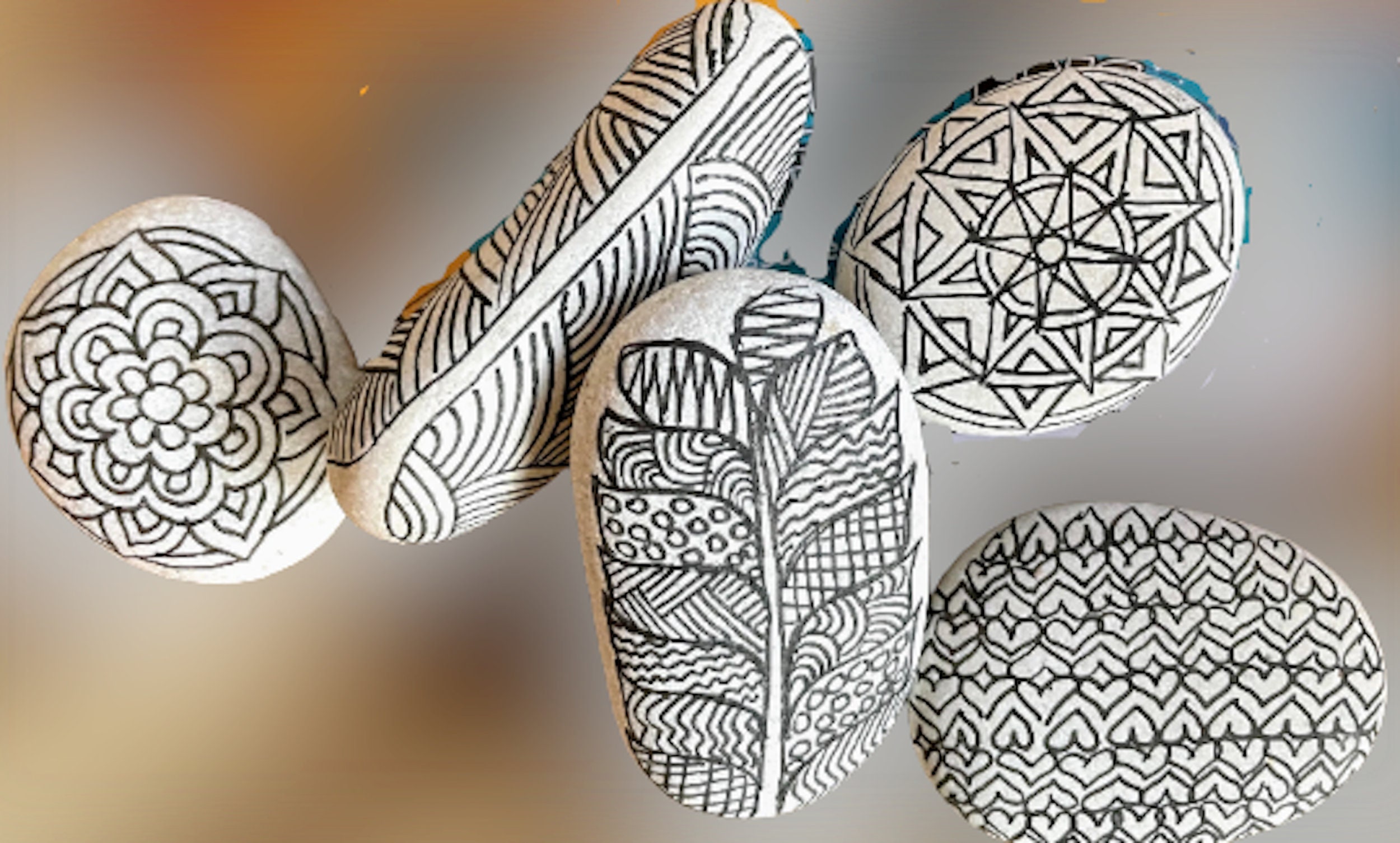 Painted Rocks Kit: Zentangle DIY Craft, Adult Coloring, Heart Designs ...