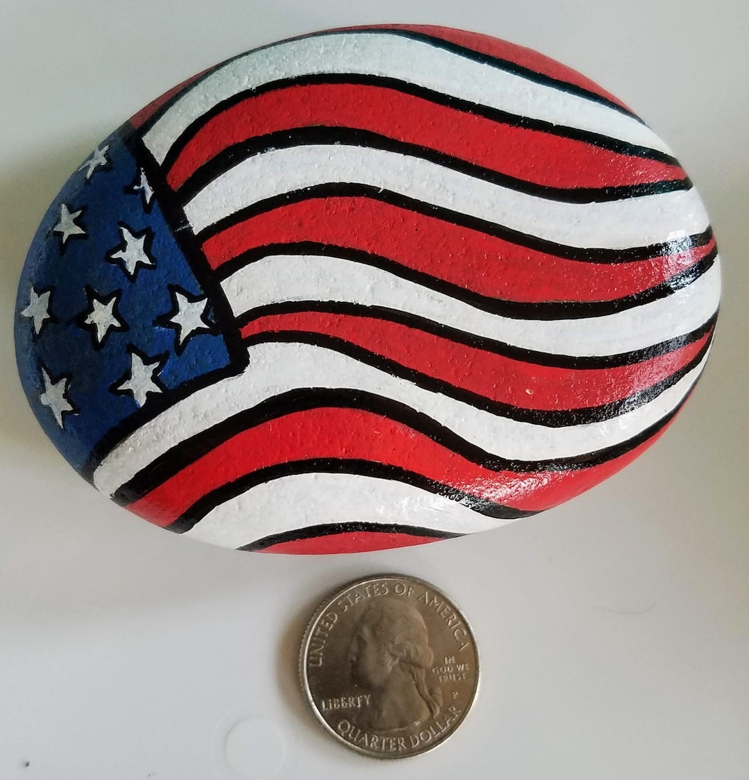 American Flag Painted Rock, Patriotic Painted Stone, Fourth of July ...