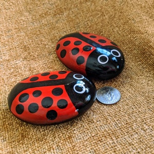 Large Lady Bug Rocks, Garden Stones, Home Decor,ner, Hand-painted Lady ...
