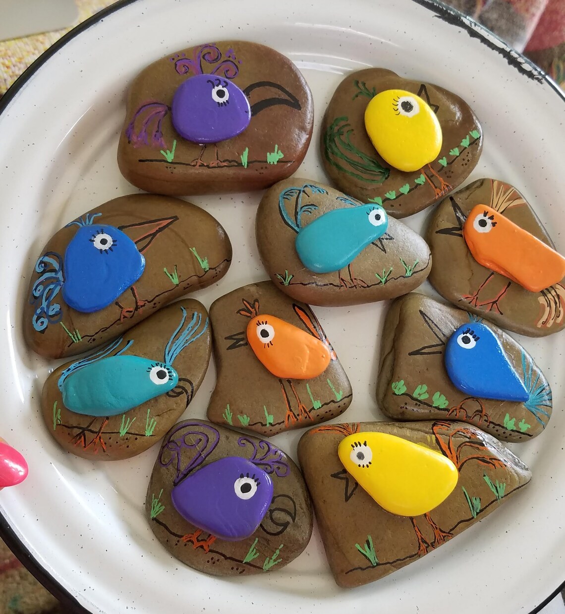 Colorful Bird Rocks Hand Painted Garden Stones Adorable | Etsy