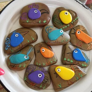 Colorful Bird Rocks | Hand Painted Garden Stones | Adorable Bird Themed ...