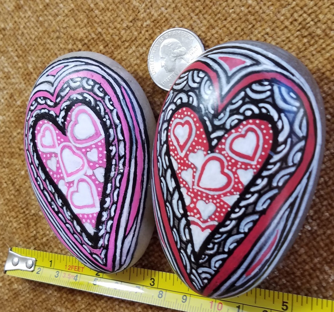 Intricate Hand-painted Heart Rock Love Themed Stone Art - Etsy