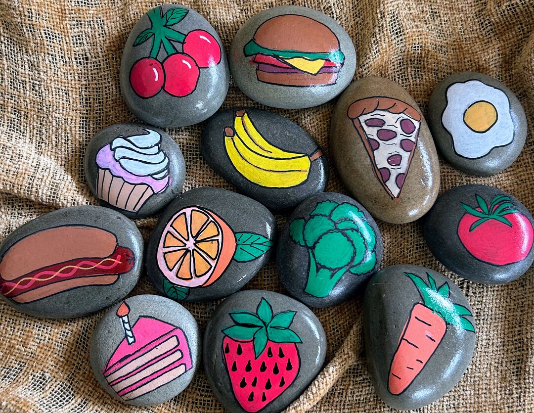 Painted Food Rocks: Pretend Play Kitchen Toys, 10-piece Set - Etsy