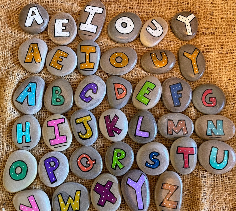 Hand Painted Alphabet Story Stones: Portable Learning Set - Etsy
