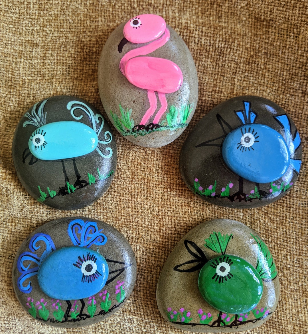 Colorful Bird Rocks | Hand Painted Garden Stones | Adorable Bird Themed ...