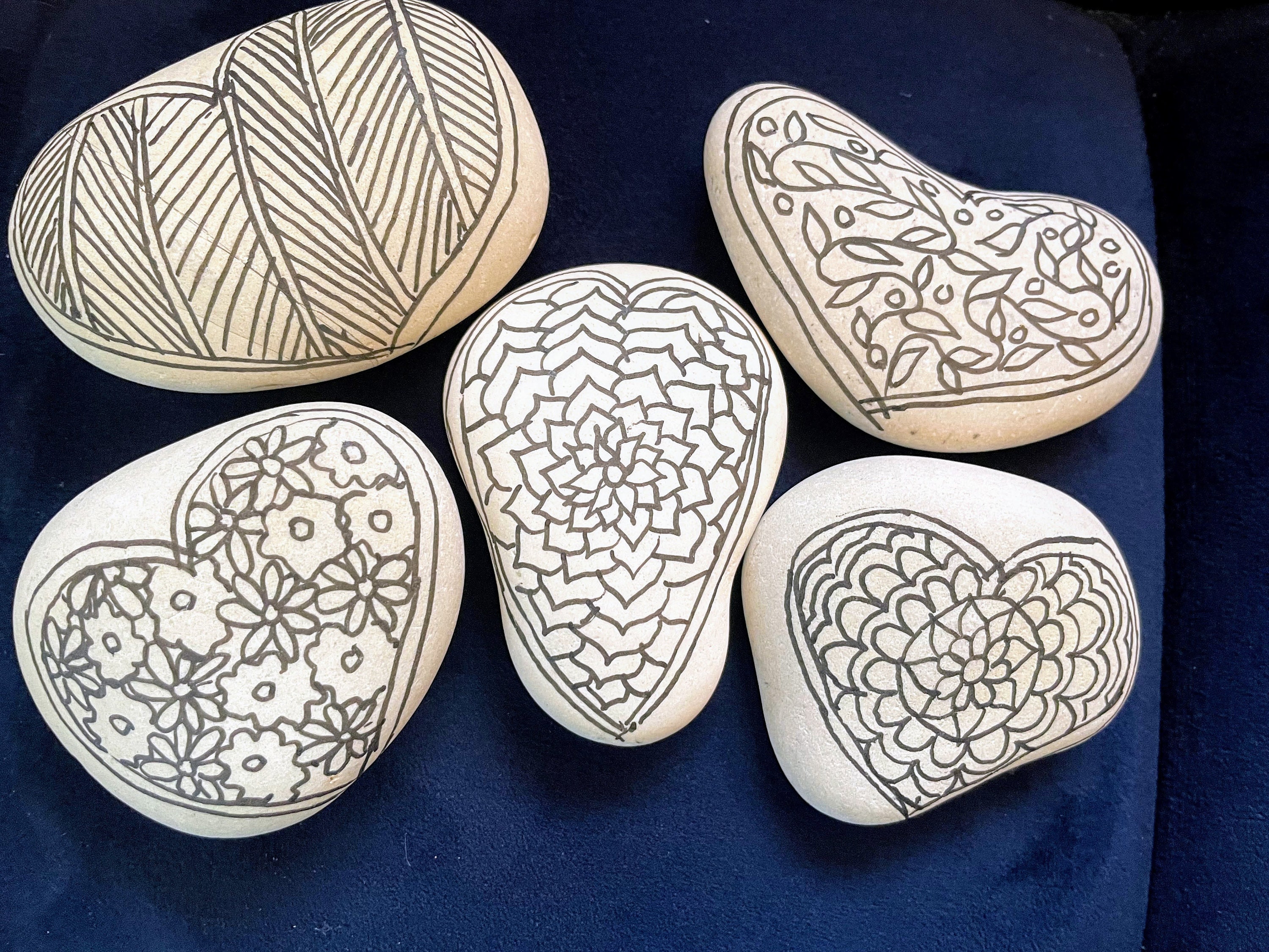 Painted Rocks Kit: Zentangle DIY Craft, Adult Coloring, Heart Designs ...