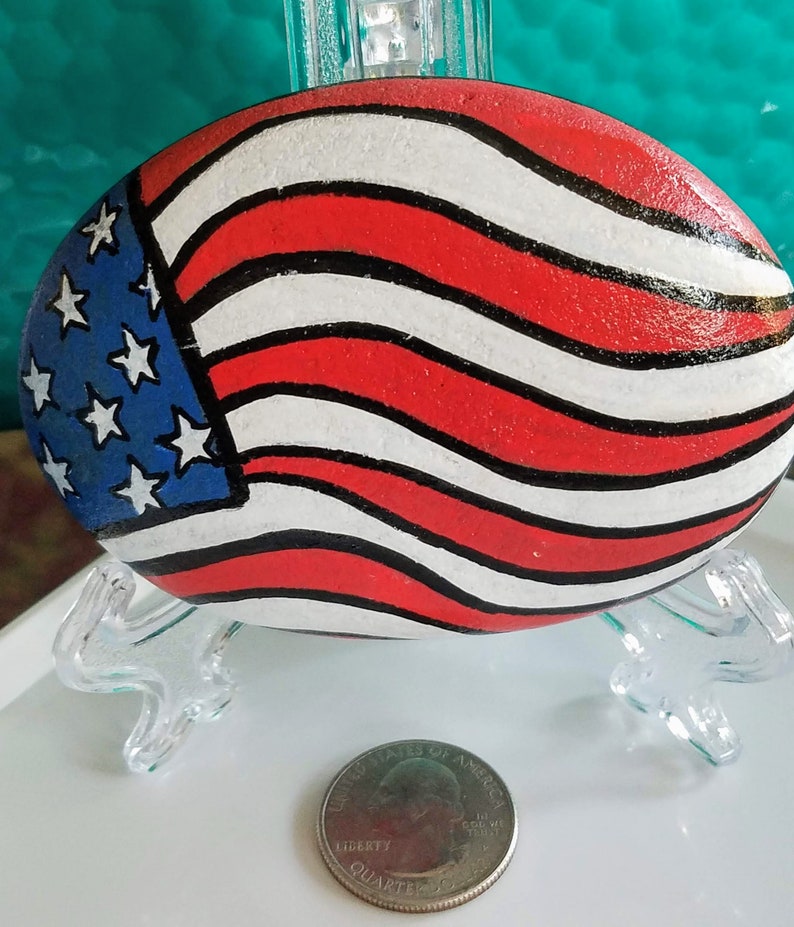 American Flag painted rock patriotic painted stone Fourth | Etsy