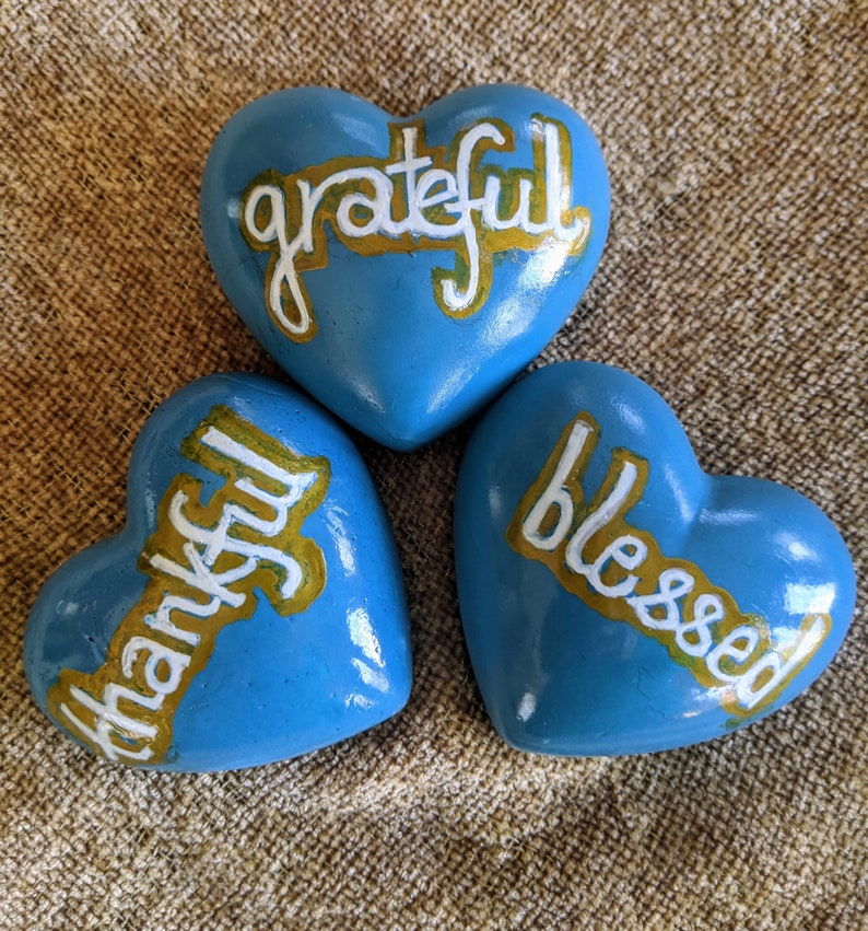Gratitude Heart Shaped Painted Rocks Thankful Heart Blessed - Etsy
