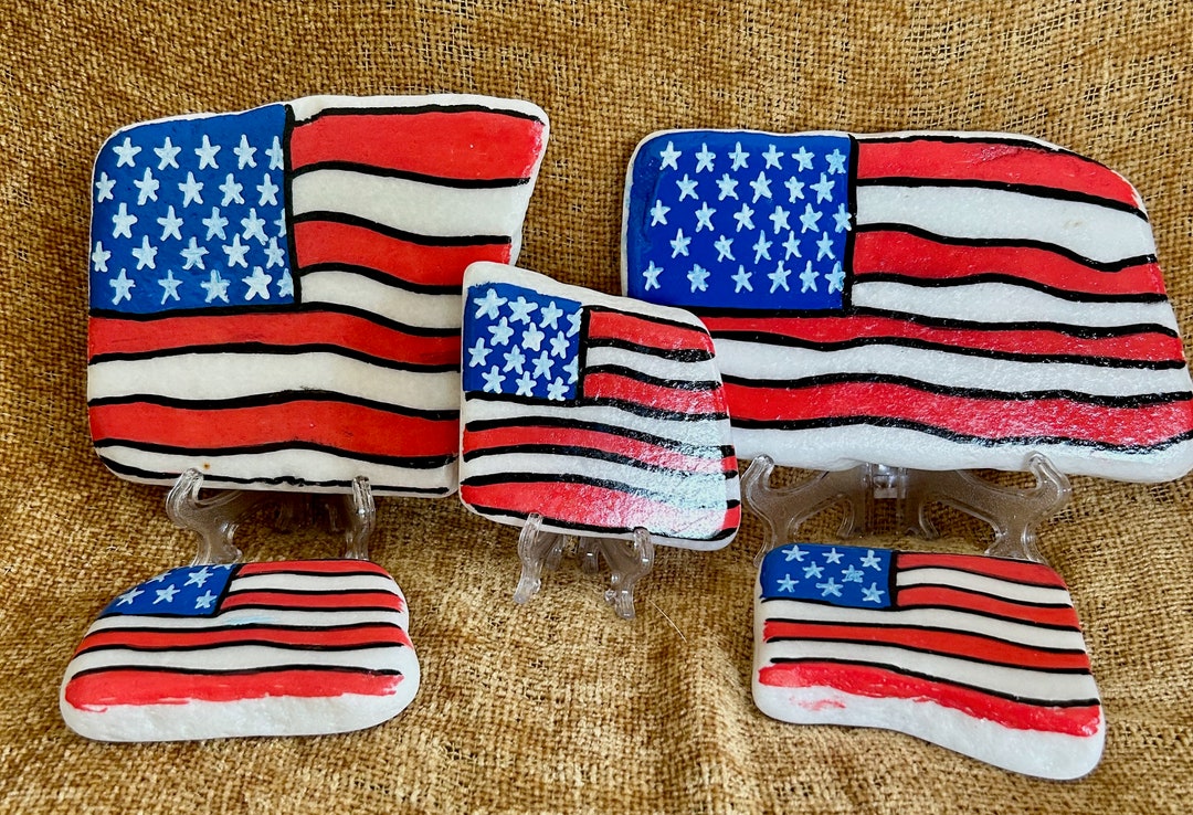 Hand-painted American Flag Rock: 4th of July Decor - Etsy
